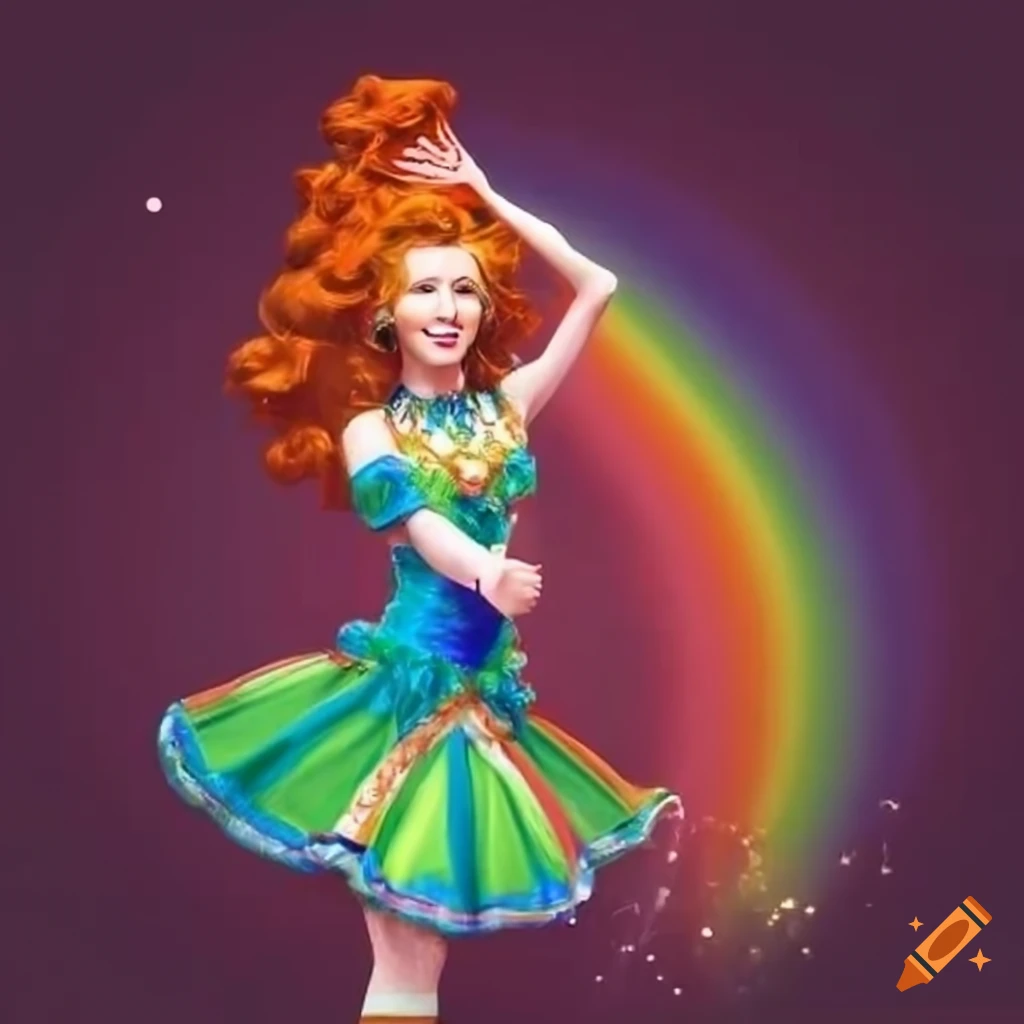 Irish red-haired dancer with a rainbow on Craiyon