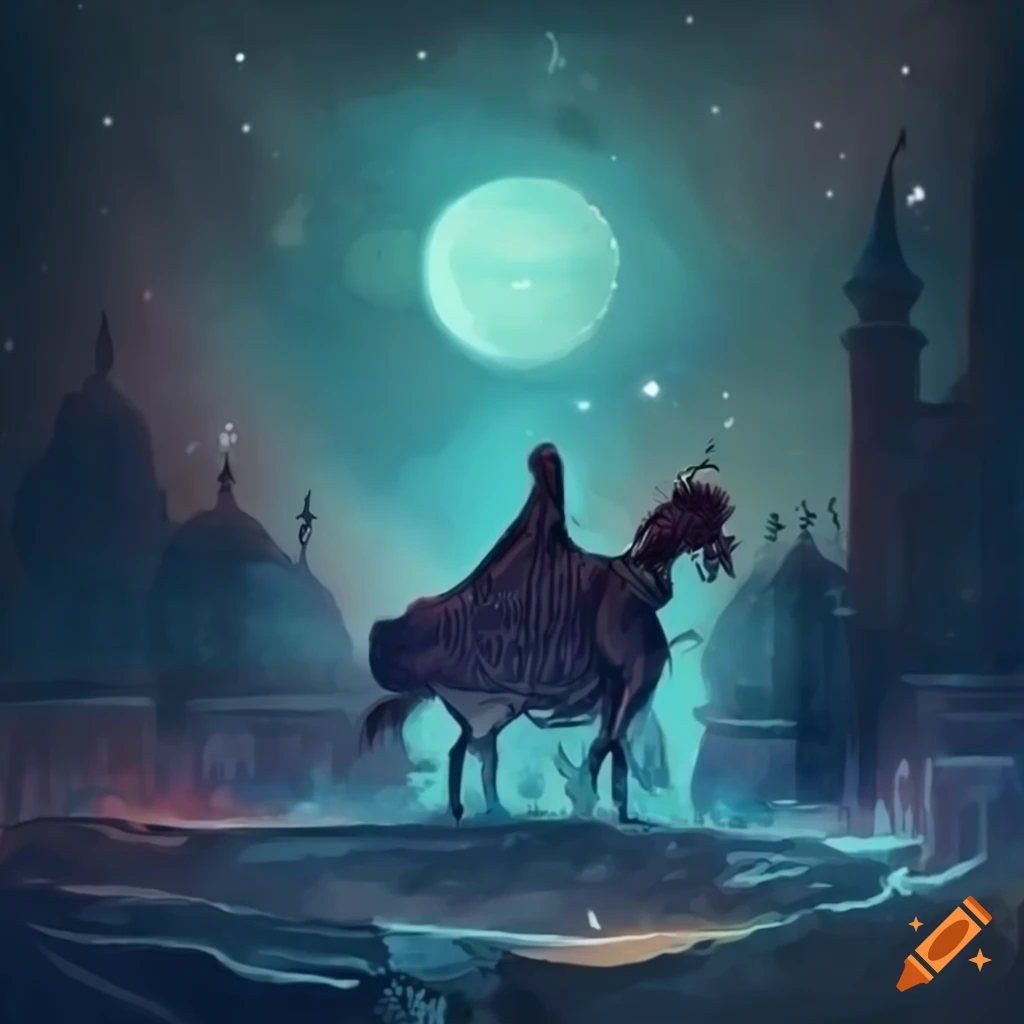 Illustration of the Prophet Muhammad SAW riding the Buroq on the night ...