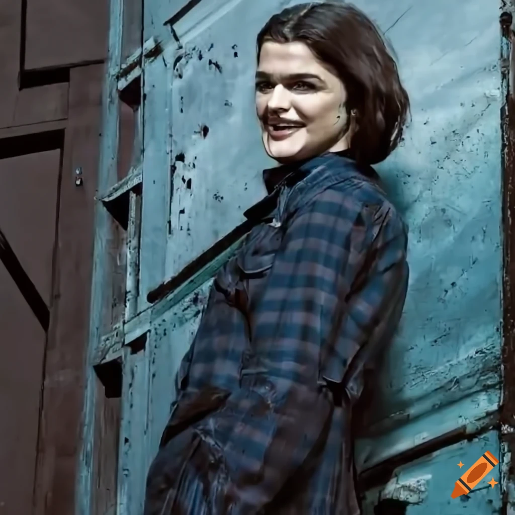 Rachel Weisz lookalike in country plaid shirt and high waist black ...
