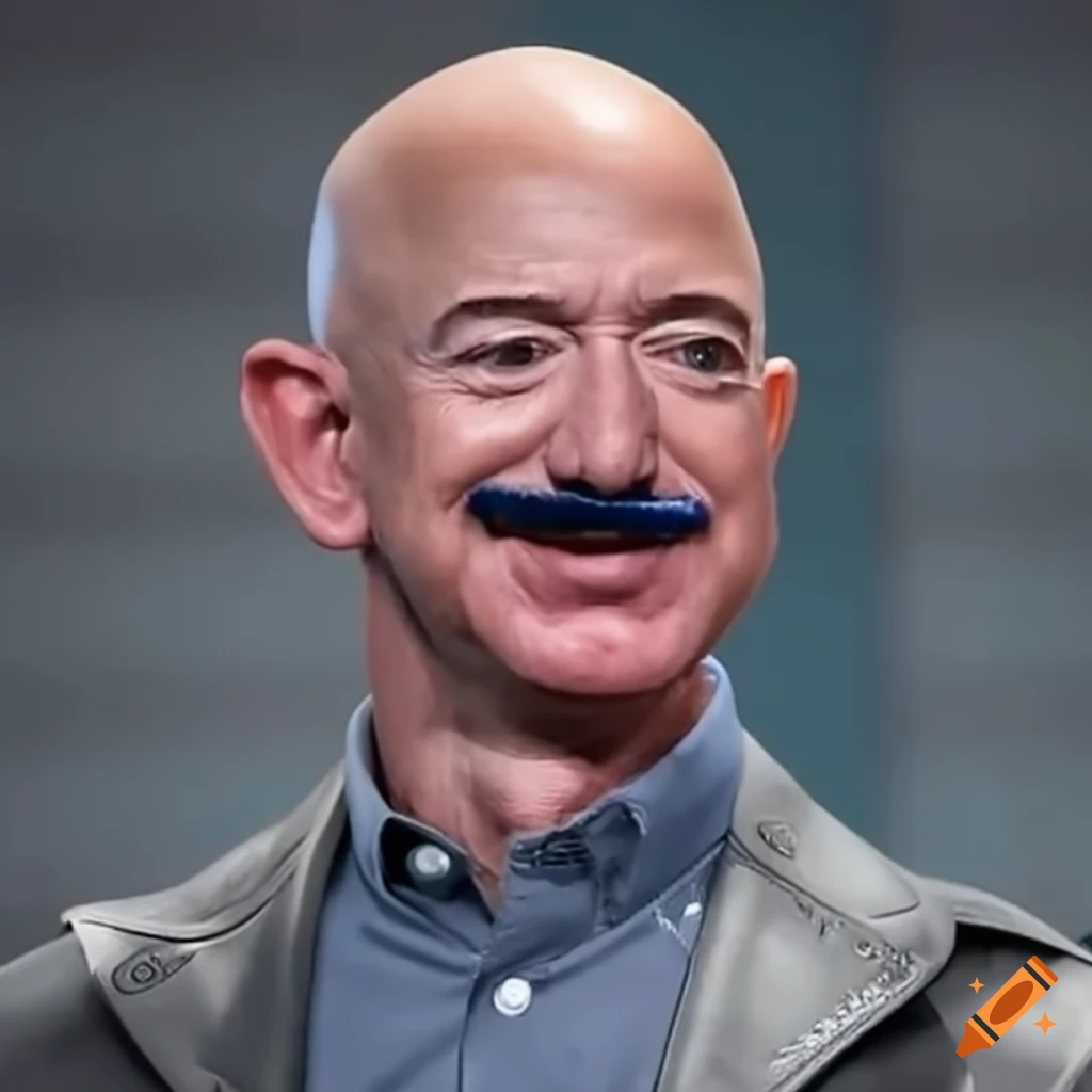 Robot version of jeff bezos with weapons and a mustache on Craiyon