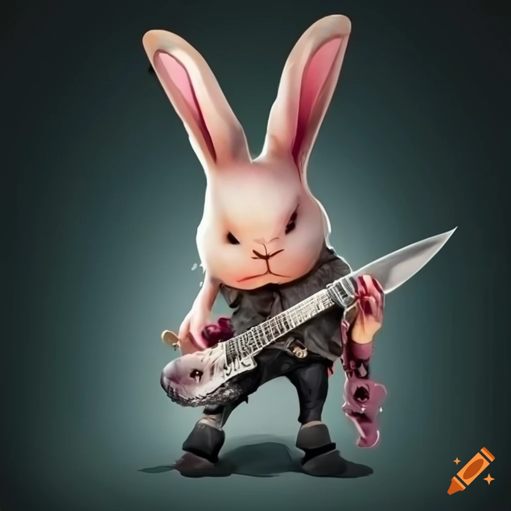 Bunny wearing a metal band shirt with a knife on Craiyon
