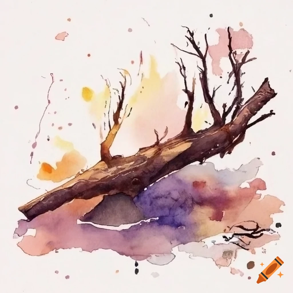 Fallen tree log in watercolor painting on Craiyon