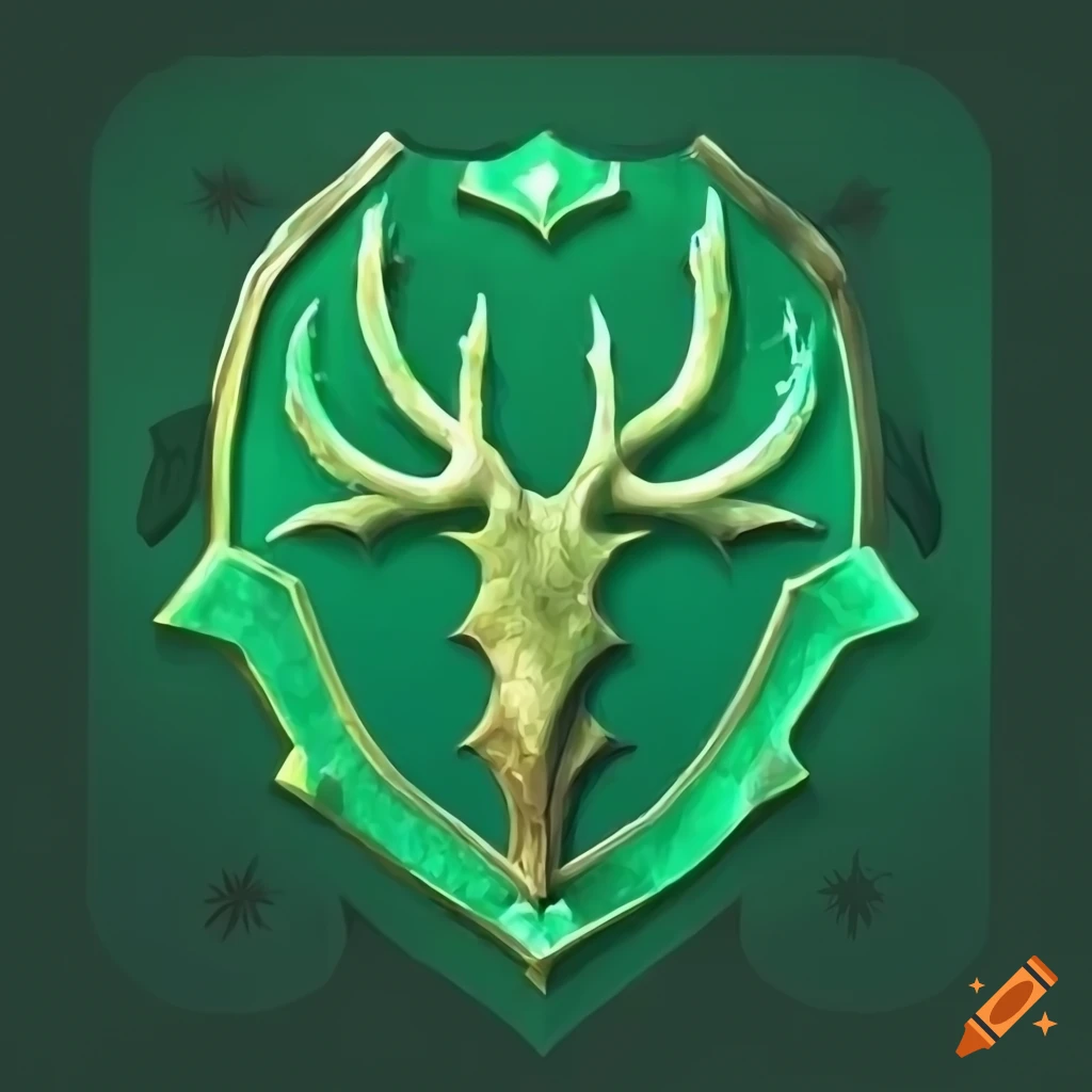 Emerald green rpg guild emblem with interwoven tree-like antlers on Craiyon