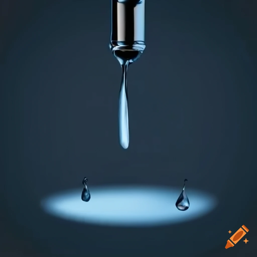 Realistic image of a faucet with falling water drops on Craiyon