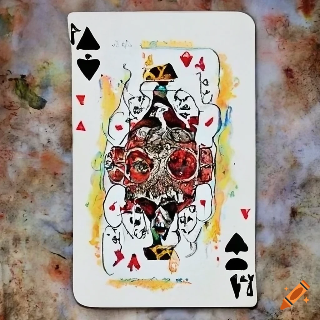 Surrealist bizarre joker playing card with unique motifs and textures ...