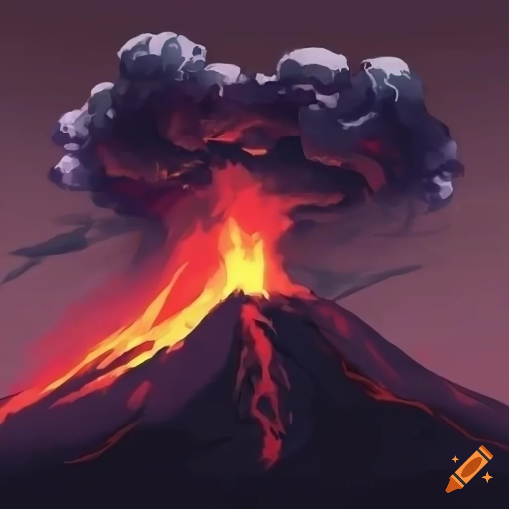 Anime volcano background in high definition on Craiyon