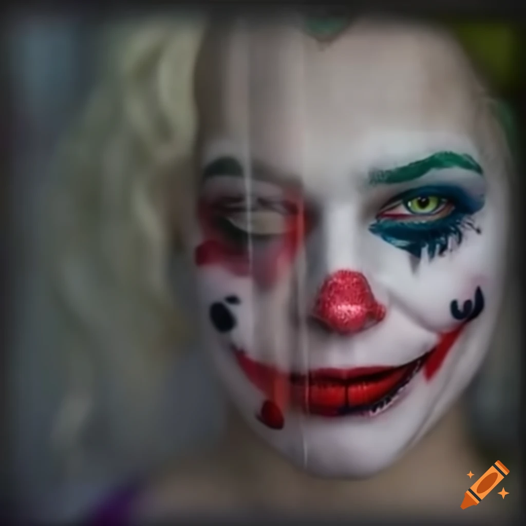 Composite character with aspects of the joker and harley quinn on Craiyon