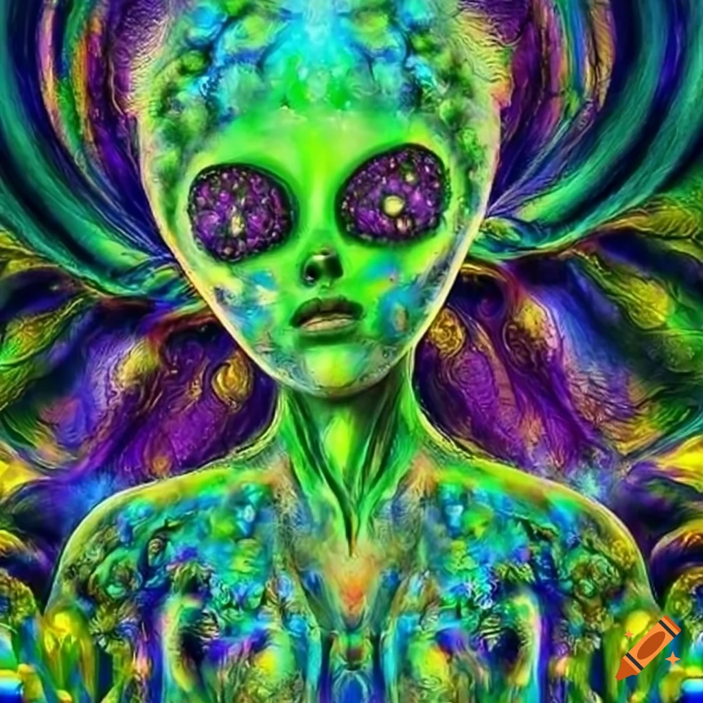 Hypnotic feminine green alien plant with blossoms on Craiyon