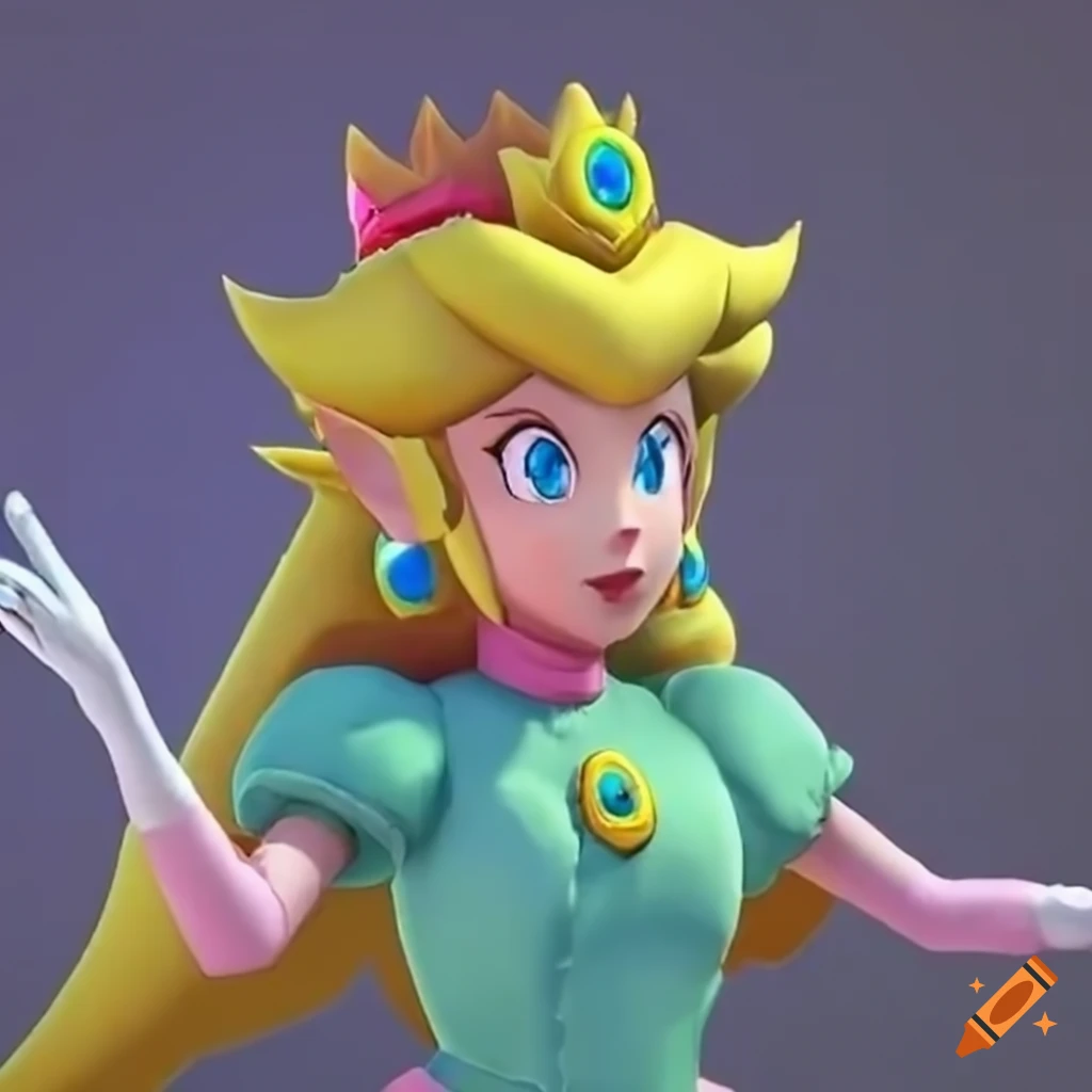 Character in Princess Peach's iconic ballgown with makeup and gloves on ...
