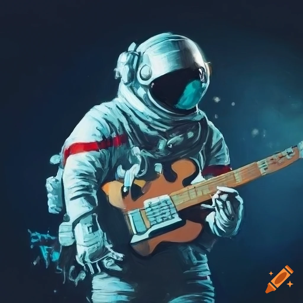 Impressionist portrait of an astronaut playing guitar in space on Craiyon