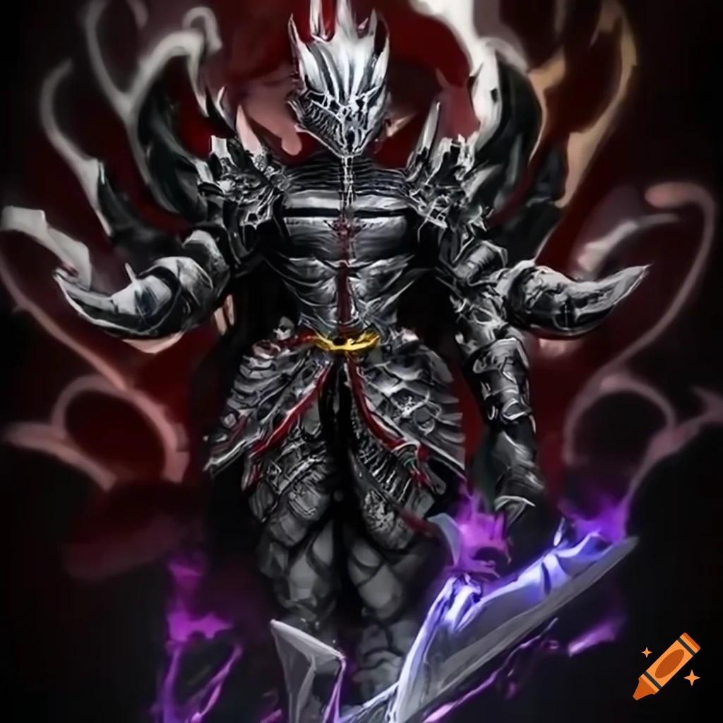 Uzui tengen fusion xenomorph in black knight armor with sword on Craiyon