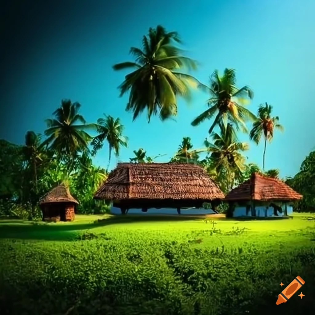 Traditional kerala village house and local attire on Craiyon