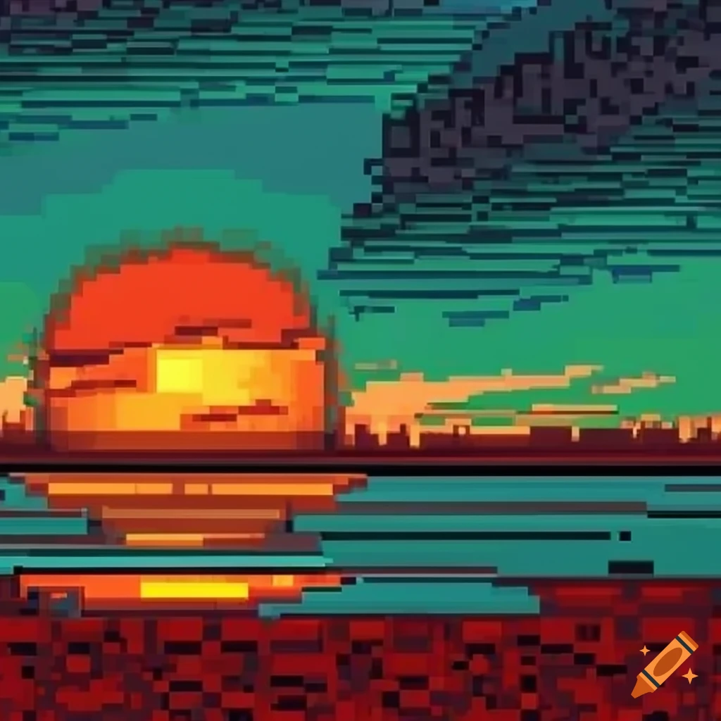 Chrome sunset pc-98 pixel art on Craiyon