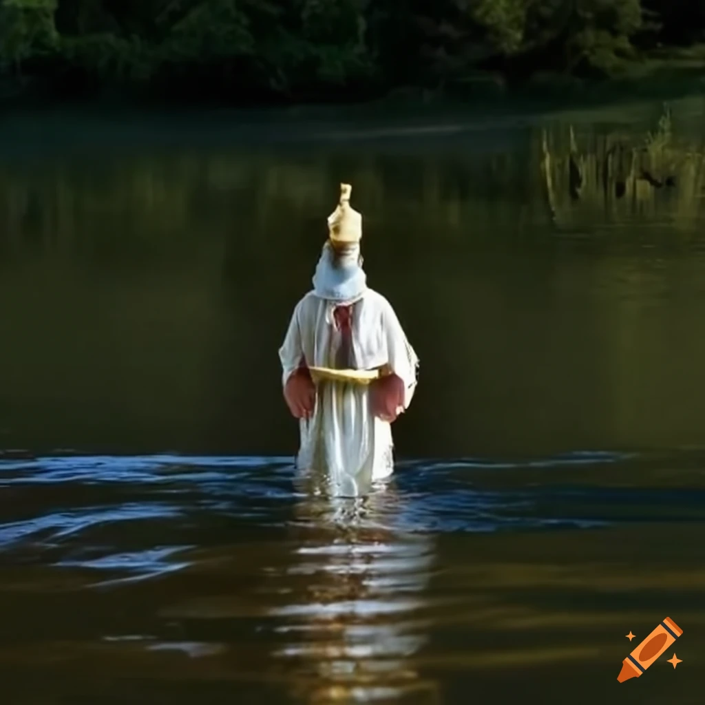 Wise man standing in the water on Craiyon