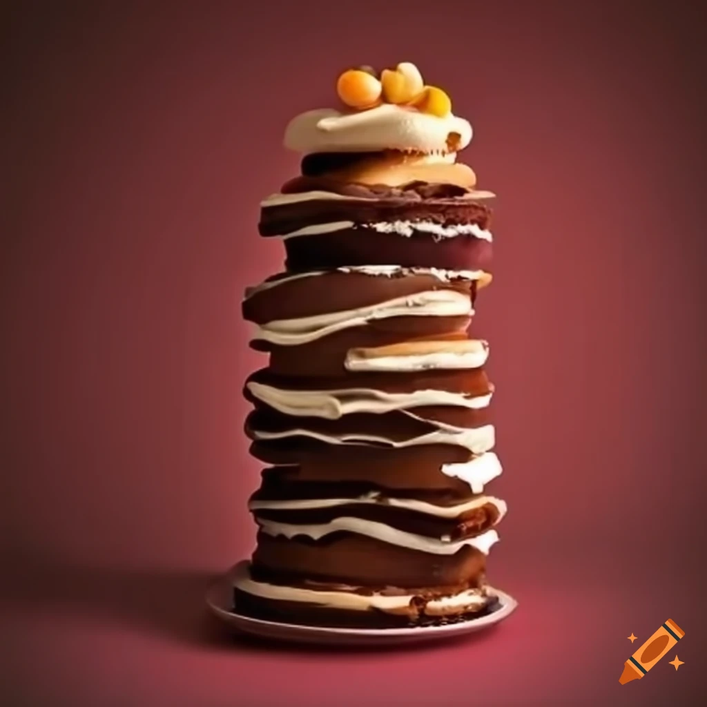 Stacked cakes in a disorganized manner on Craiyon