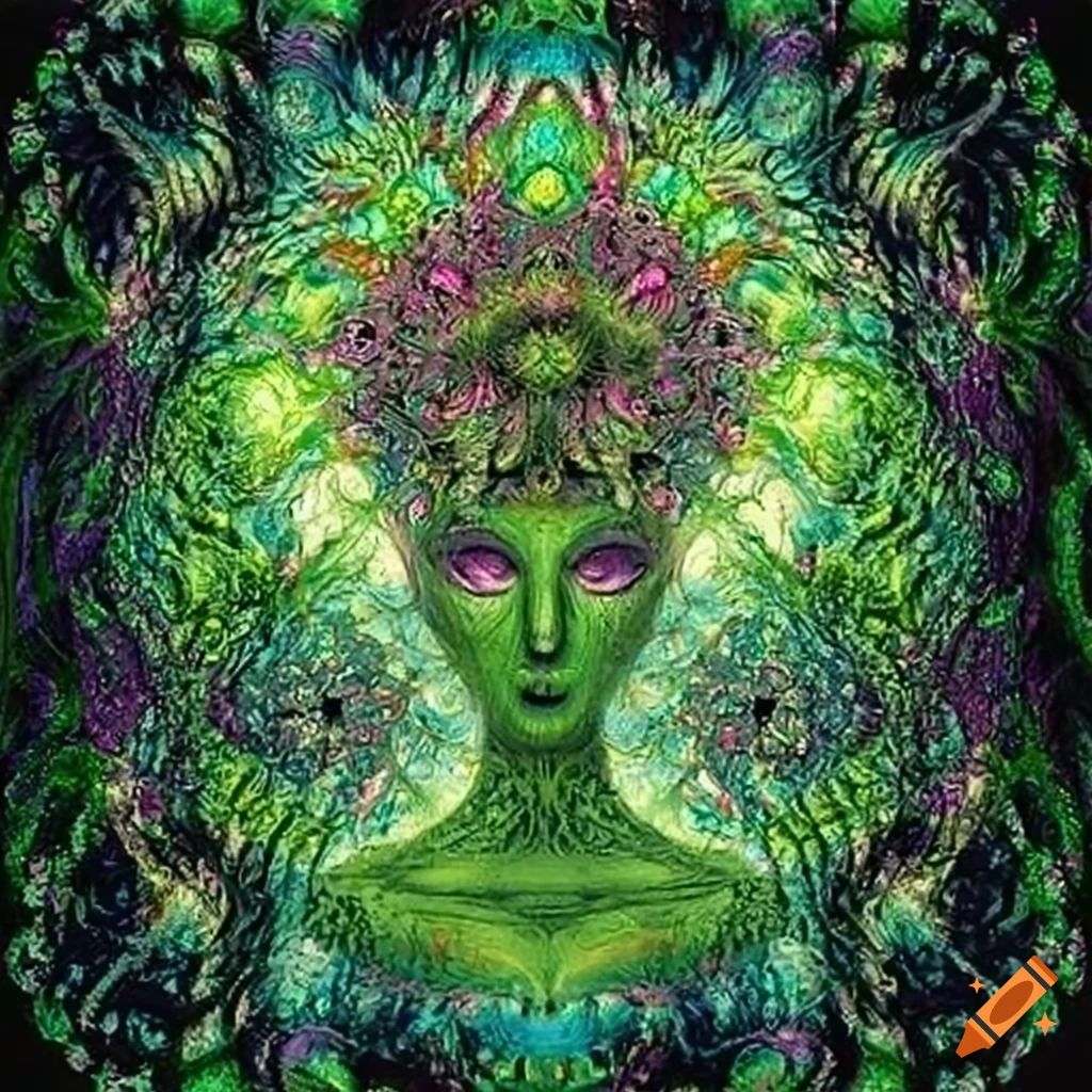 Hypnotic feminine green alien plant with blossoms on Craiyon