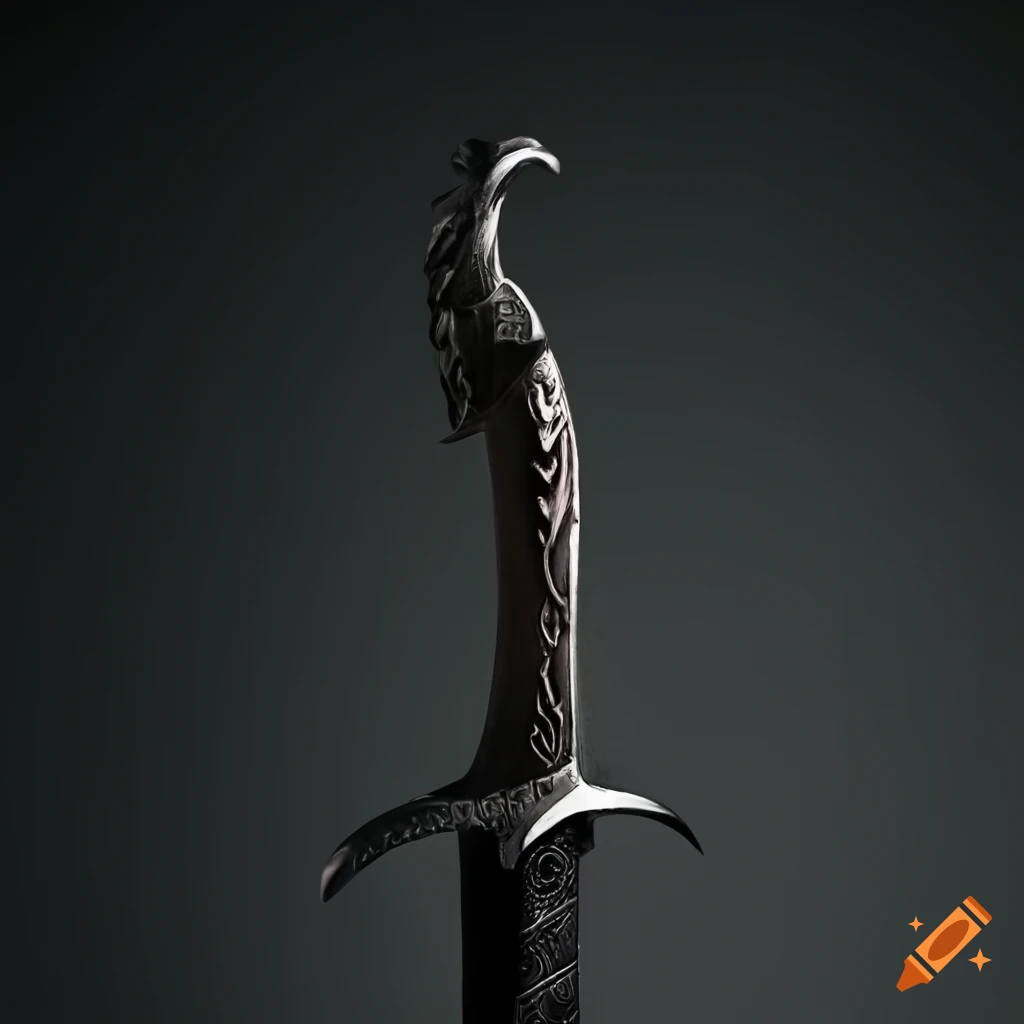 Sleek dark longsword with raven carvings on the handle on Craiyon