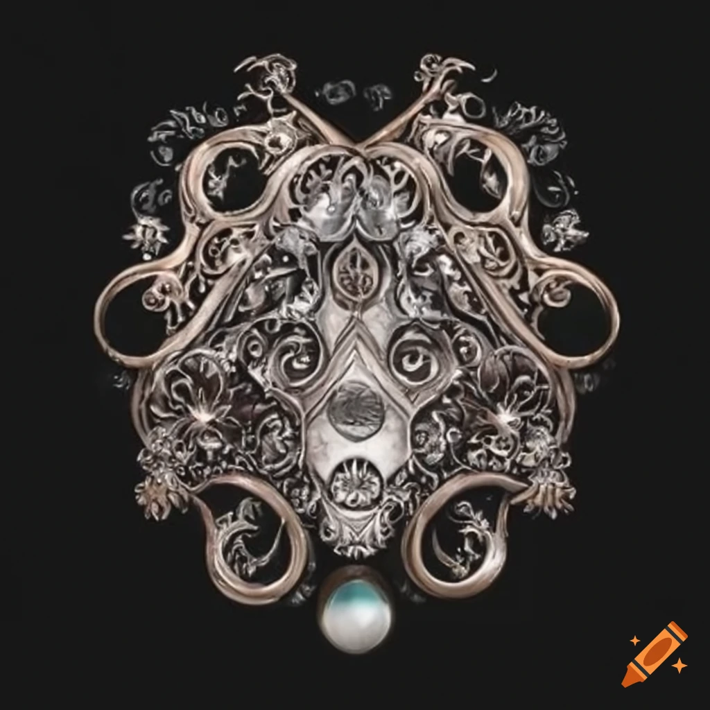 Large brooch with gemstones and silverfang symbols in royal design on ...