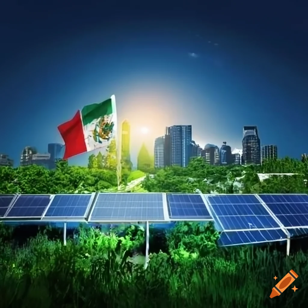 Sustainable city with solar panels and Mexican flag on Craiyon