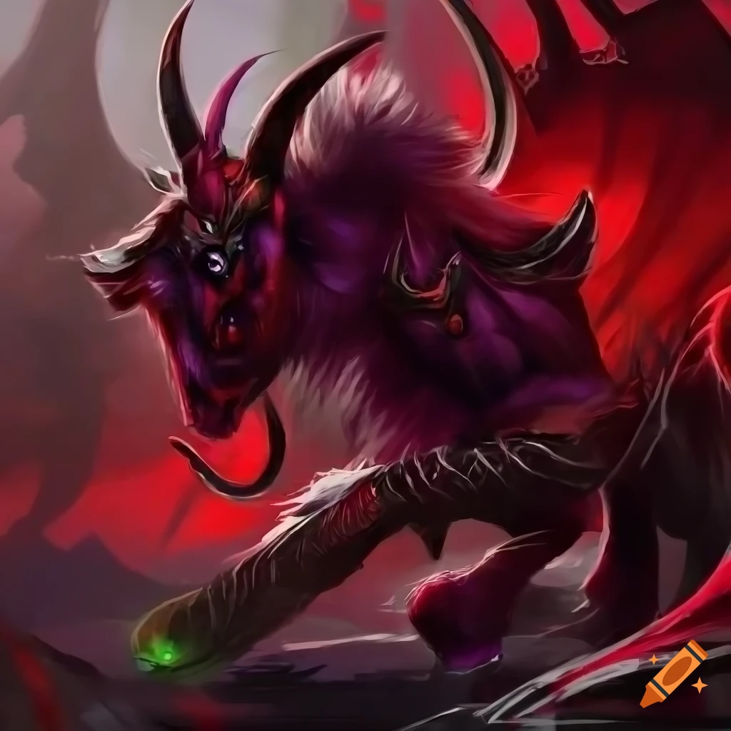 Fantastical demonic hexi cashmere goat with corkscrew horns in anime ...