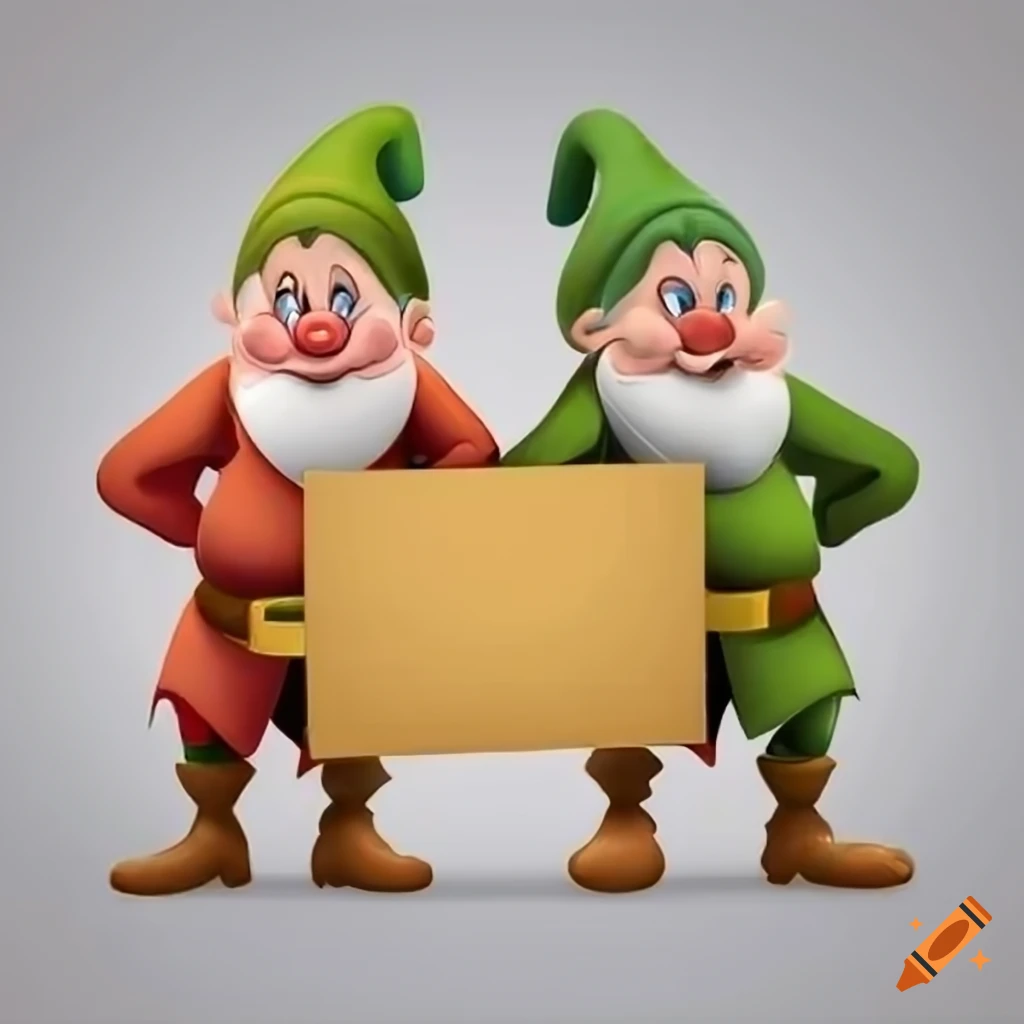 Cartoon image of two dwarfs holding a banner on Craiyon