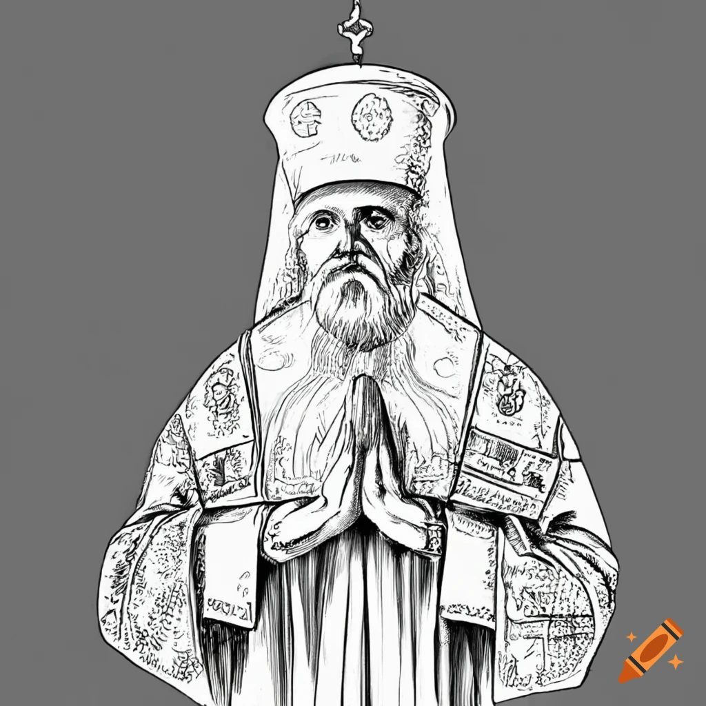 Orthodox priest's hands giving a blessing in black and white on Craiyon