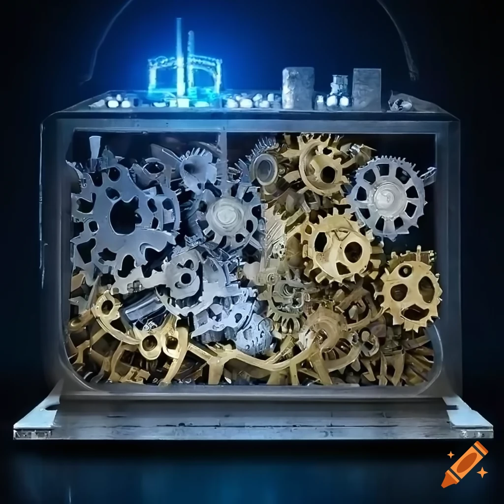 Large mechanical box with gears and electricity on Craiyon