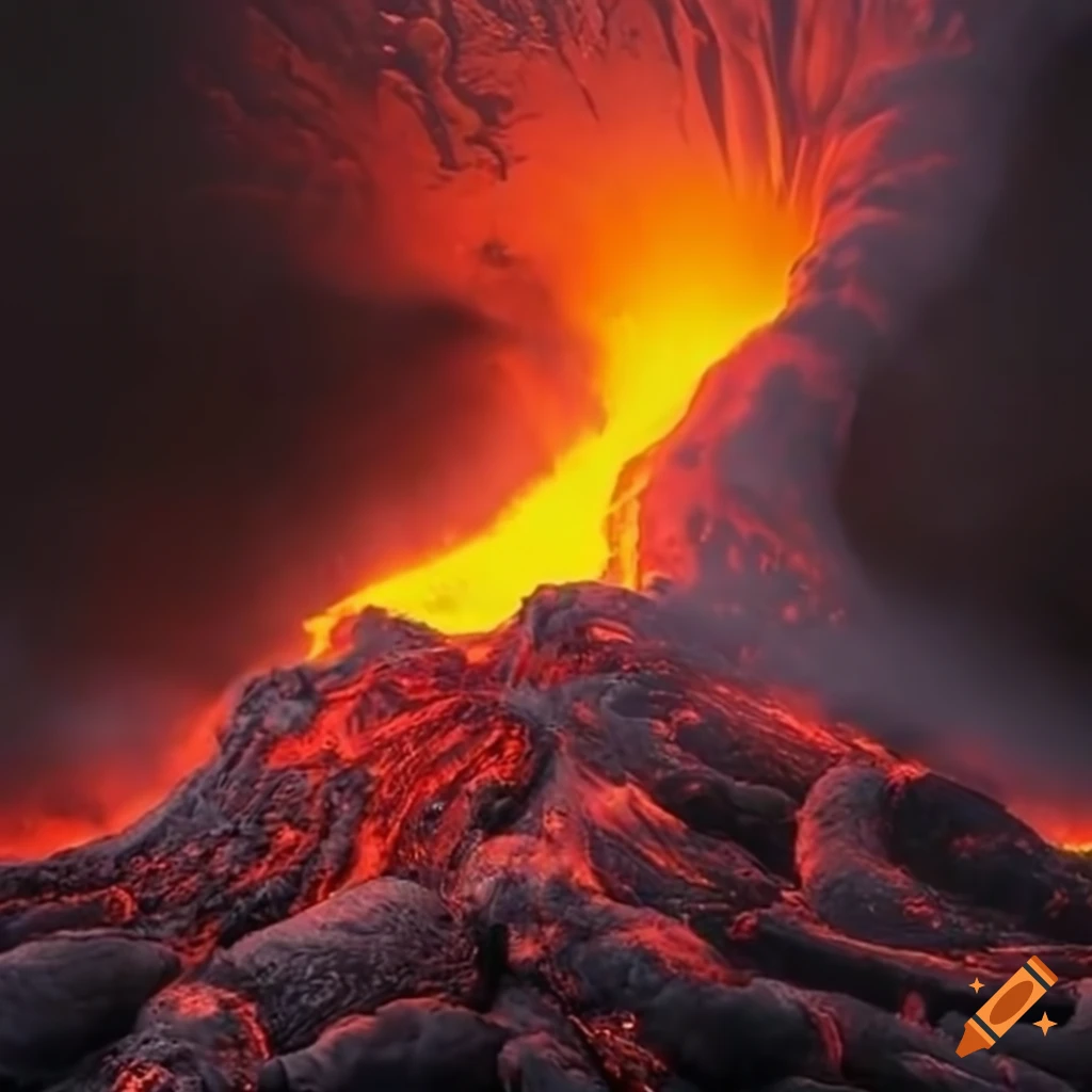 Eruption spewing lava, ash, and toxic gases into the atmosphere on Craiyon