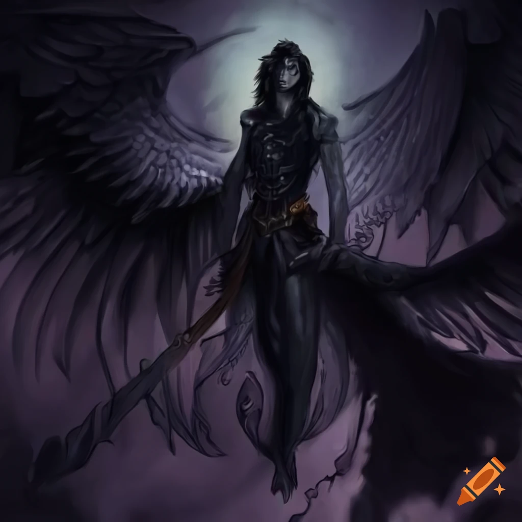 Male dark fallen angel with wings and a sword on Craiyon