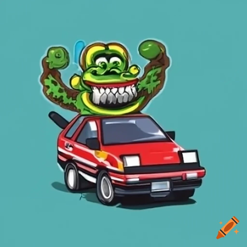 Donkey kong driving a toyota ae86 in rat fink style on Craiyon