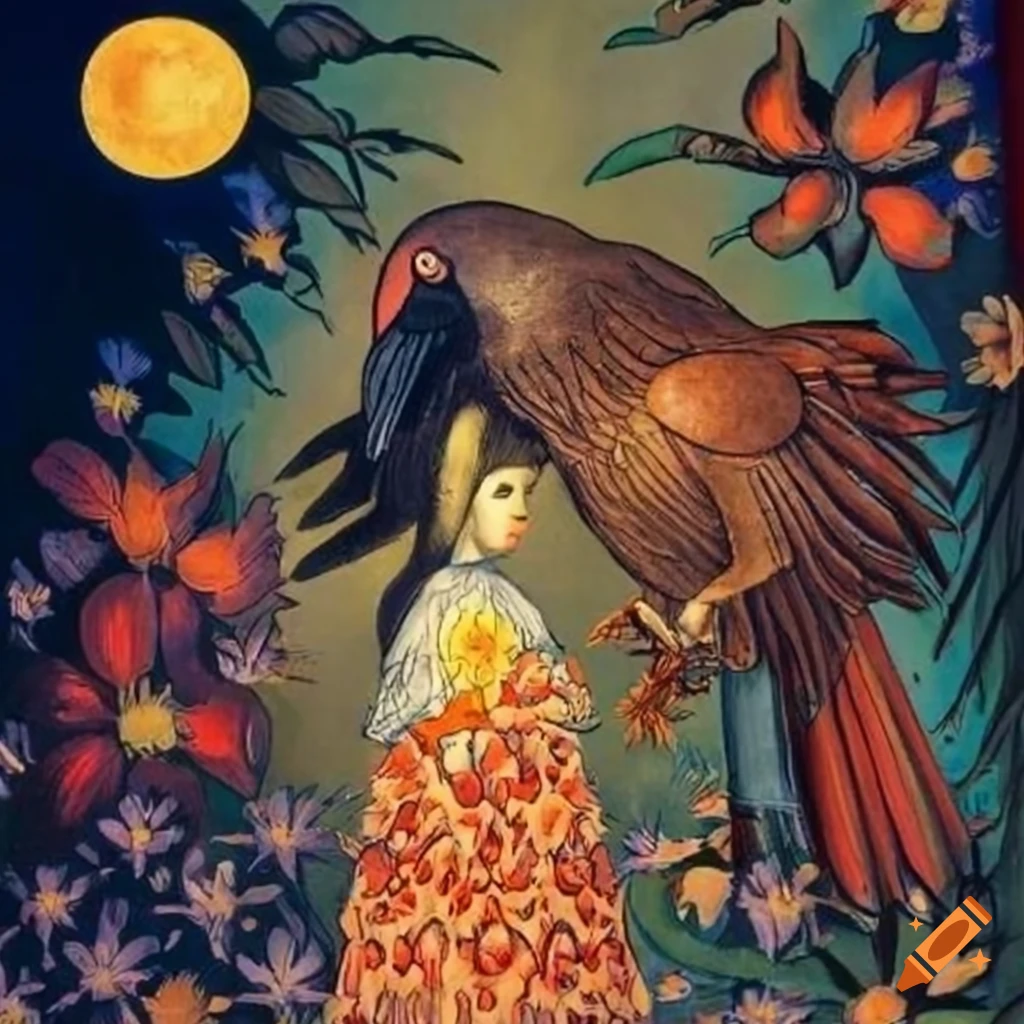 Illustration of a mystical Curandera Raven and an elegant Mother Goose ...