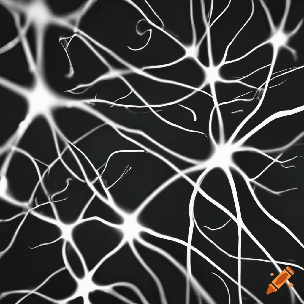 Top-down view of black and white brain neurons web on Craiyon