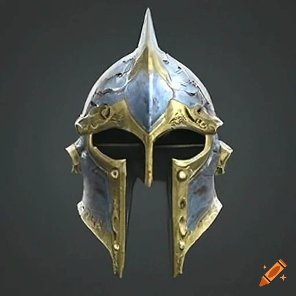 Front view of an elite champion fantasy cursed helmet on Craiyon