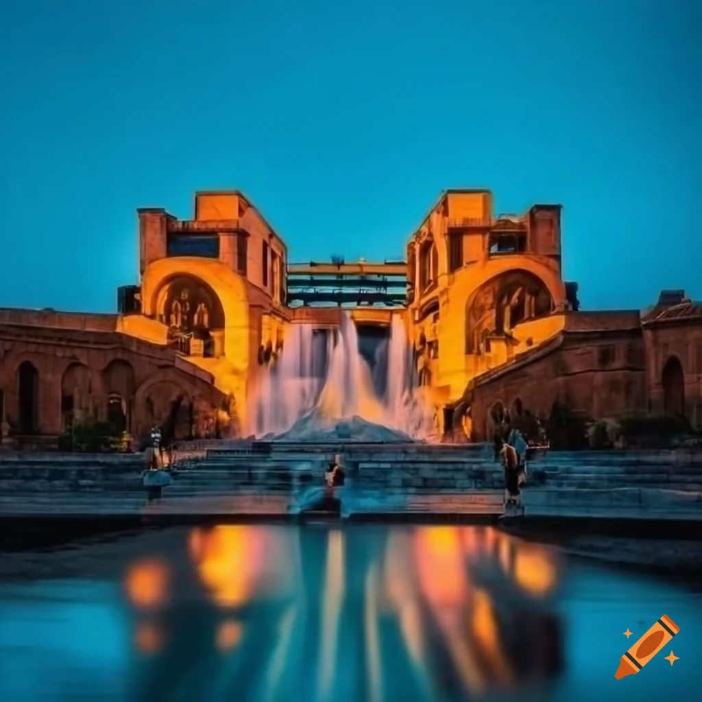 Cascade complex in yerevan, armenia during sunset on Craiyon