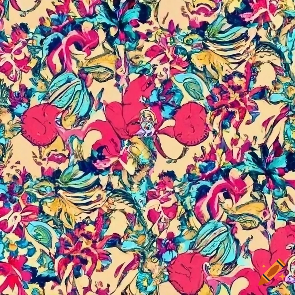 Colorful asymmetrical floral nouveau intricate pattern on Craiyon