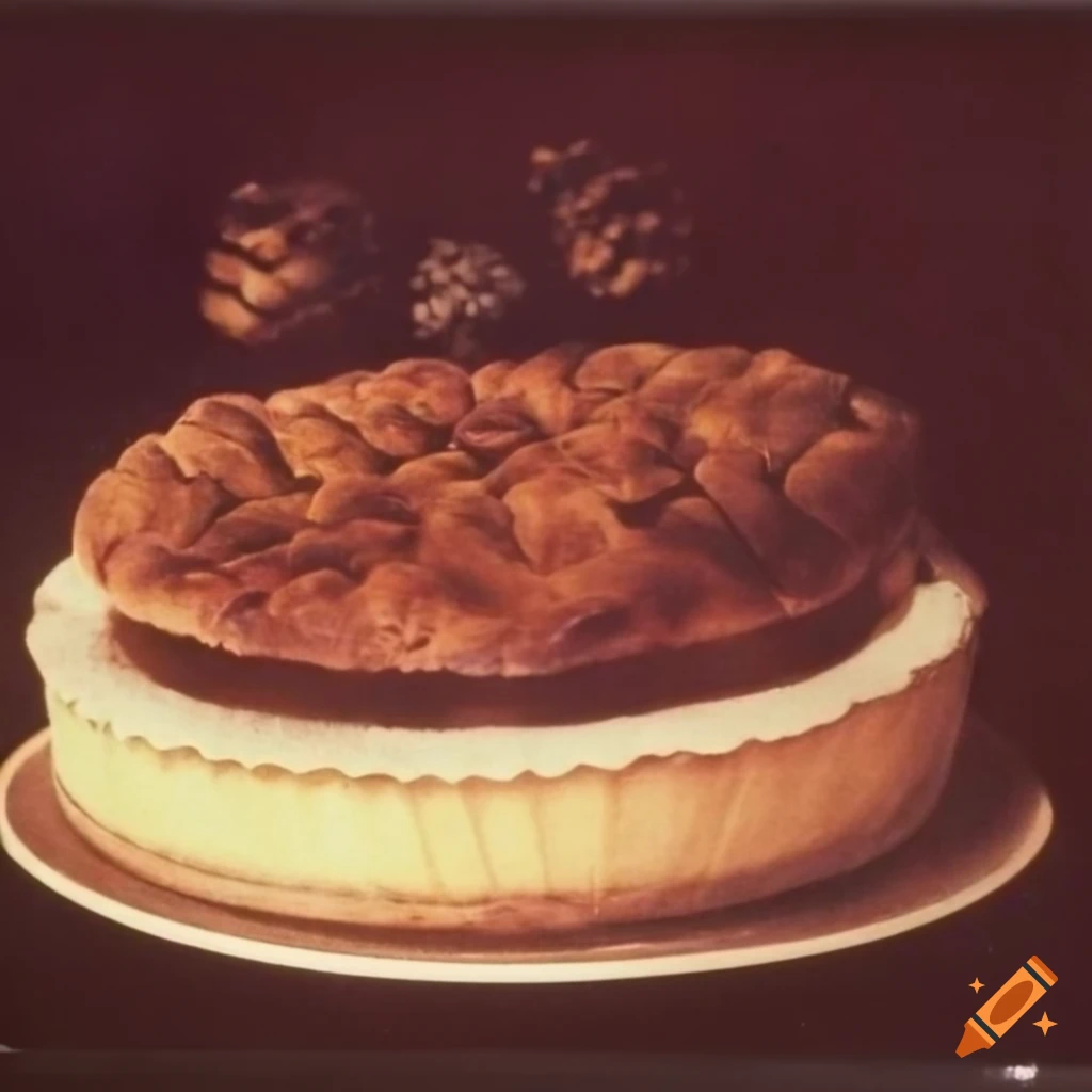 Vintage photo of a steamed pie with a pine cone and juniper berries on ...
