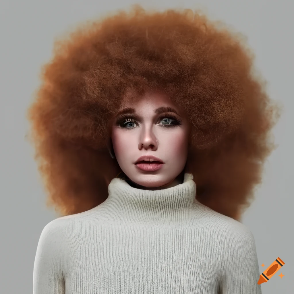 Beautiful Redhead Woman With A Massive Afro And White Turtleneck