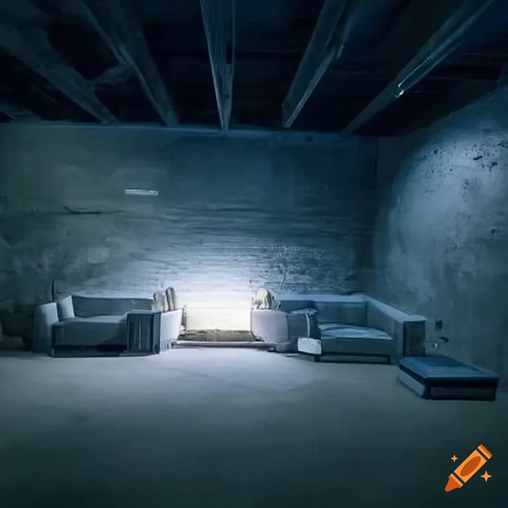 Secure and robust underground basement with work bench and lounging ...