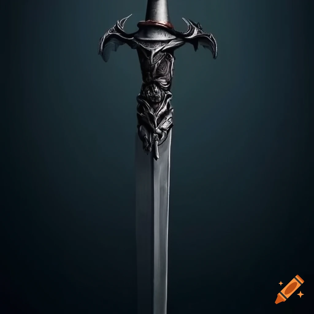 Sleek dark longsword with raven ornaments on the handle on Craiyon