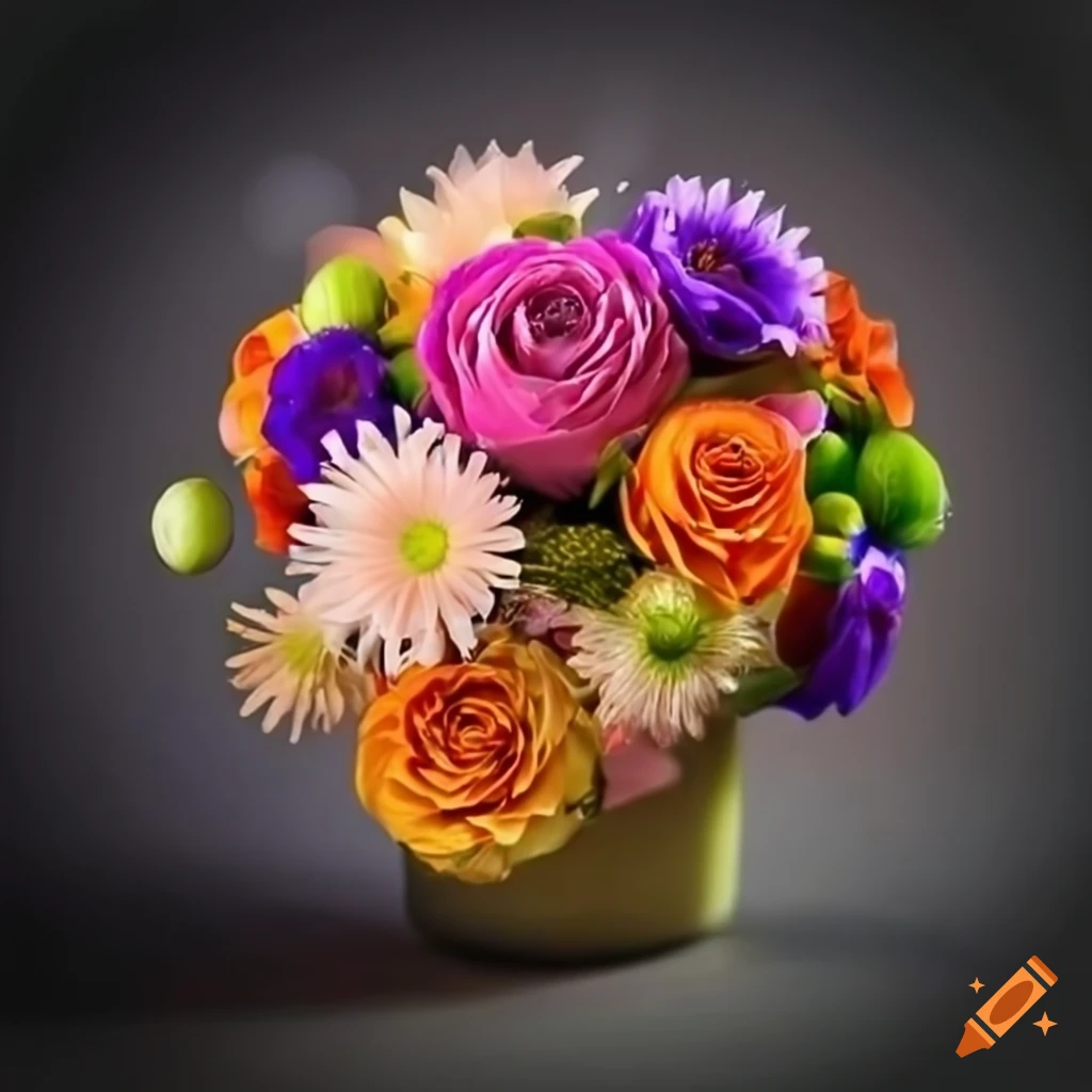 Colorful flowers in various arrangements and styles on Craiyon