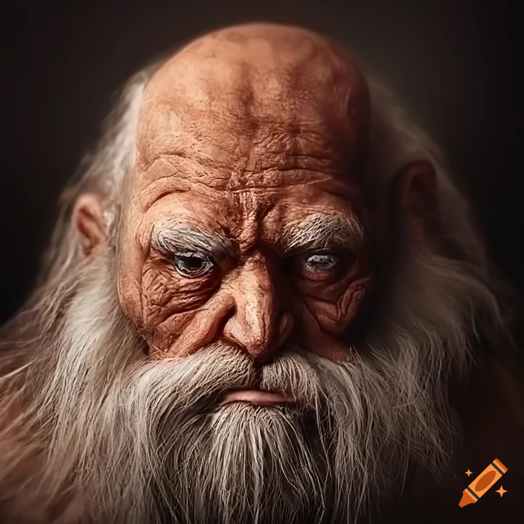 Old fantasy dwarf with a wrinkled face and beard on Craiyon