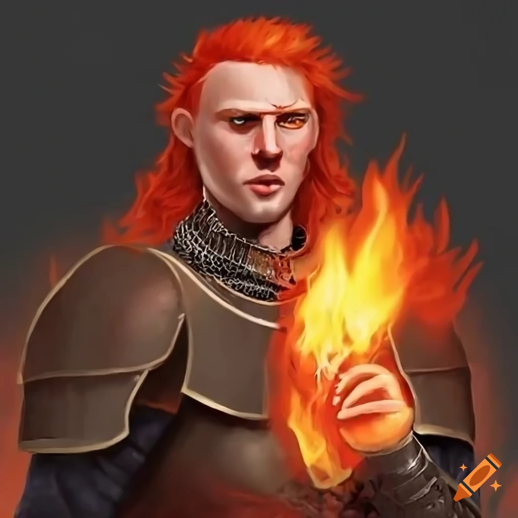 Red haired knight wielding flames on Craiyon