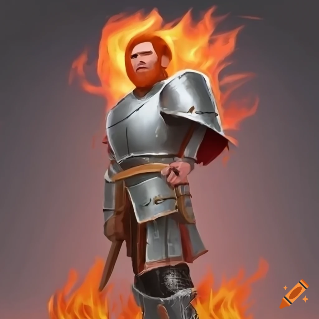 Red haired male knight wielding flames on Craiyon