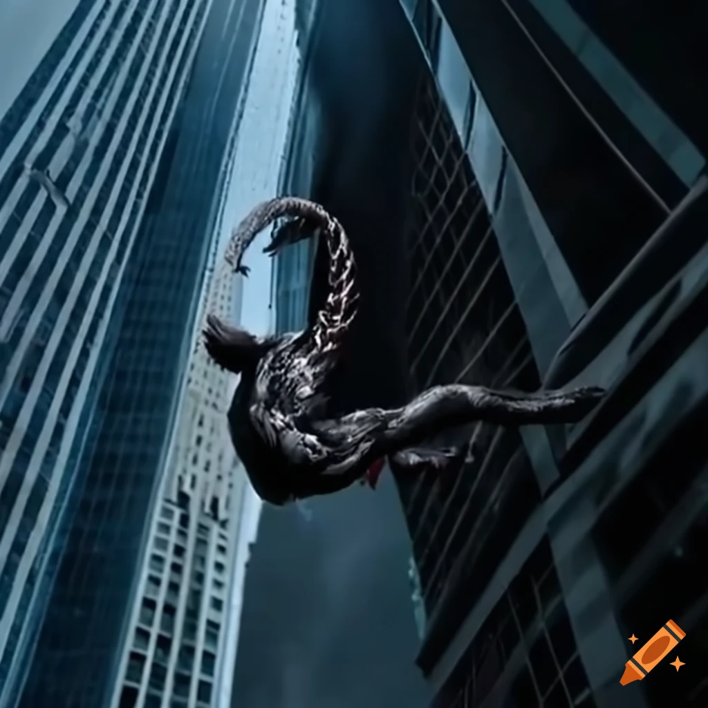 Venom falling from skyscraper on Craiyon