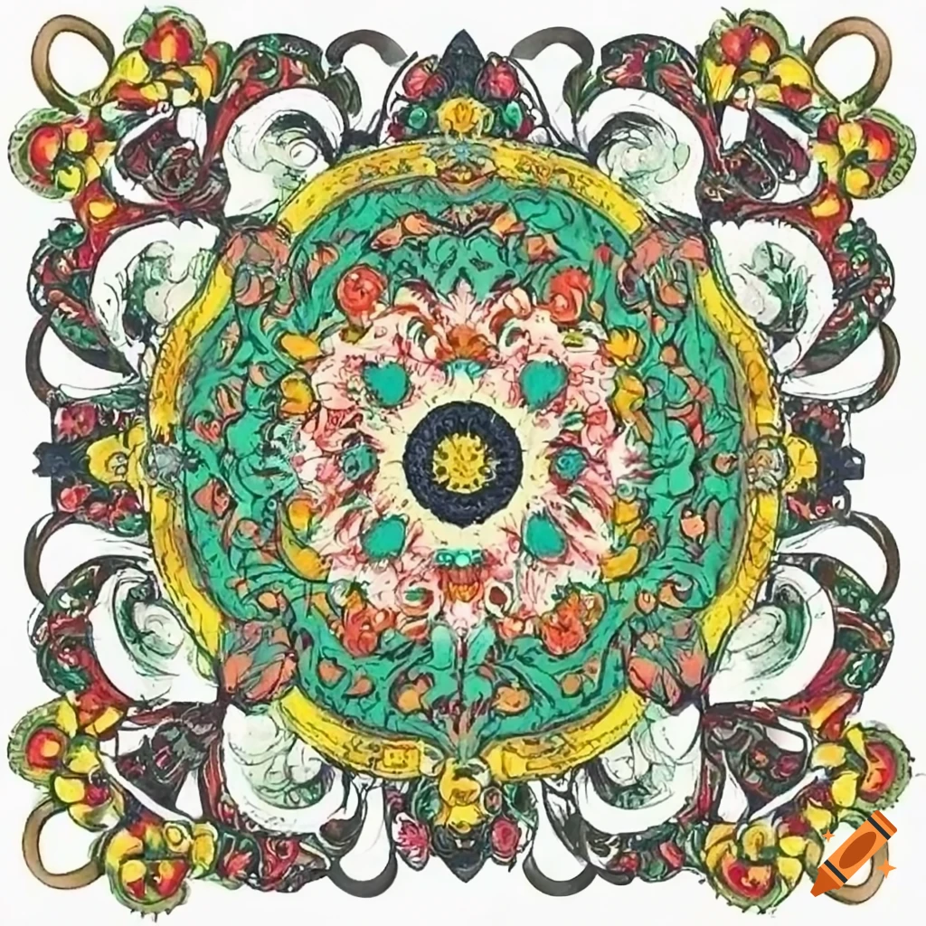 Intricate asymmetrical colorful floral nouveau pattern on Craiyon