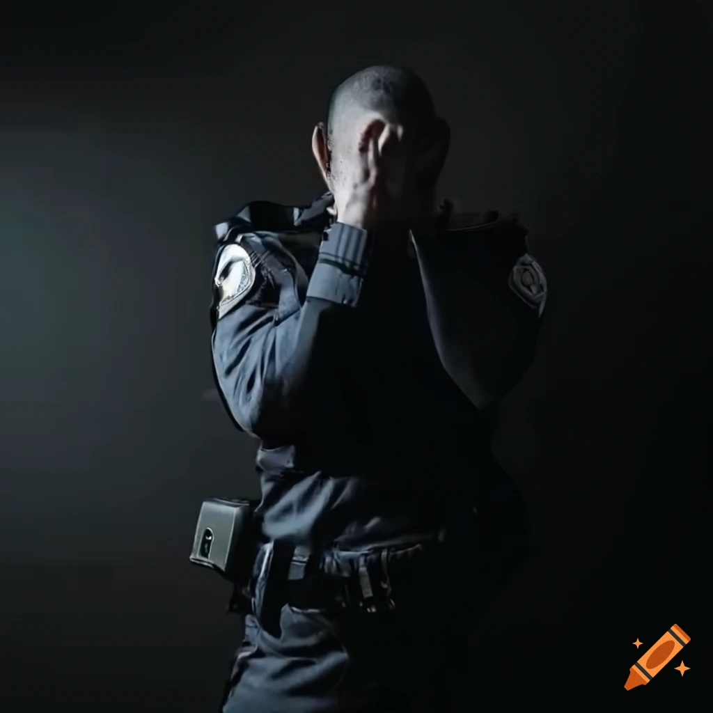 Police officer in distress surrounded by darkness and shadows on Craiyon