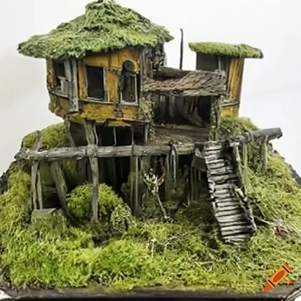 Mossy post-apocalyptic treehouse diorama on Craiyon