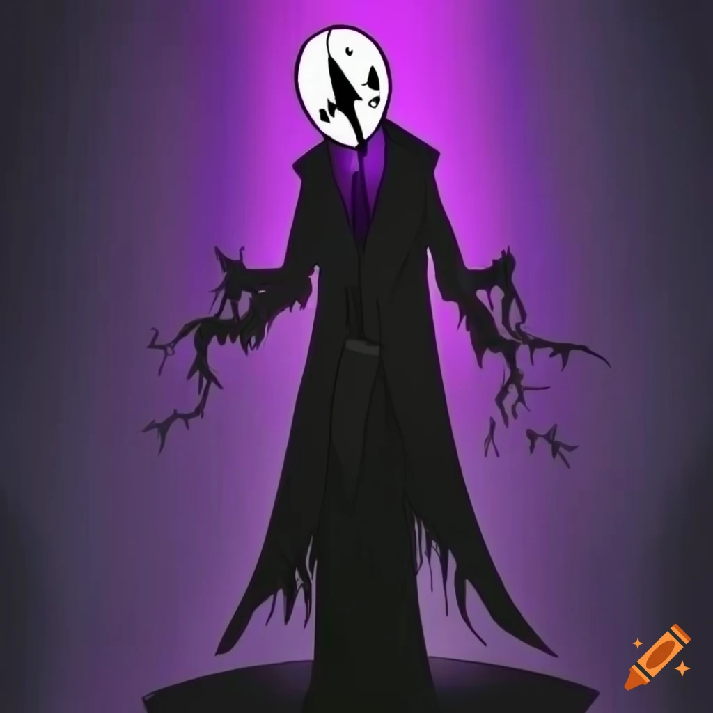 Gaster with a black coat and purple outlines, two different purple eye ...