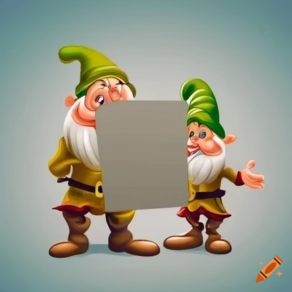 Cartoon image of two dwarfs holding a banner on Craiyon