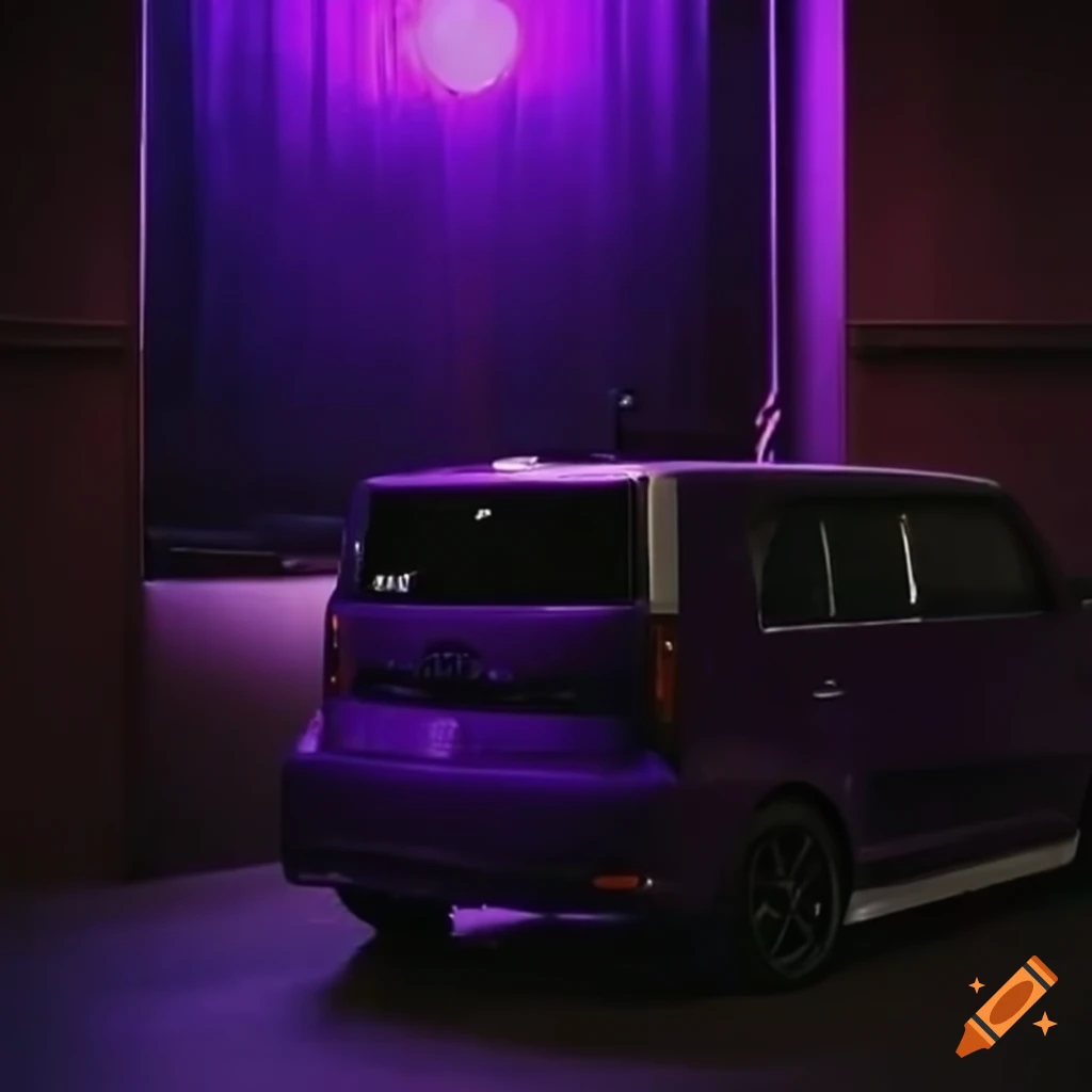 Overcast view of a japanese cafe with a purple scion xb on Craiyon